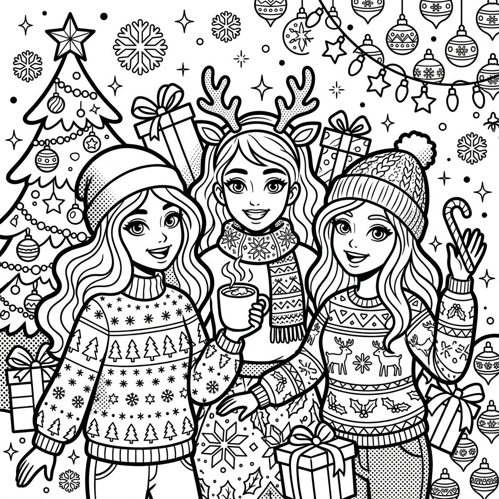 Pop Art Christmas Friends Coloring Page - Festive Fun — Color Pop