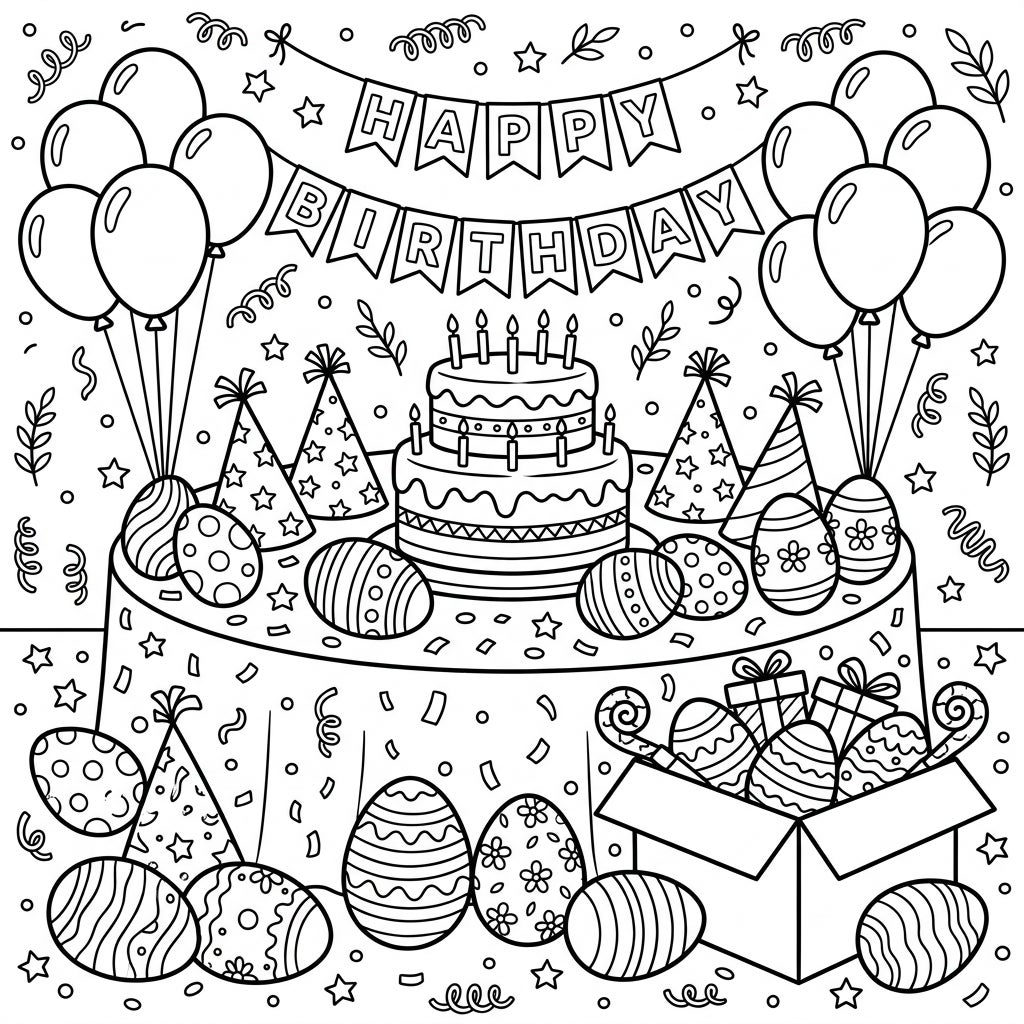 Festive Dyed Easter Eggs Coloring Page for Birthdays — Color Pop