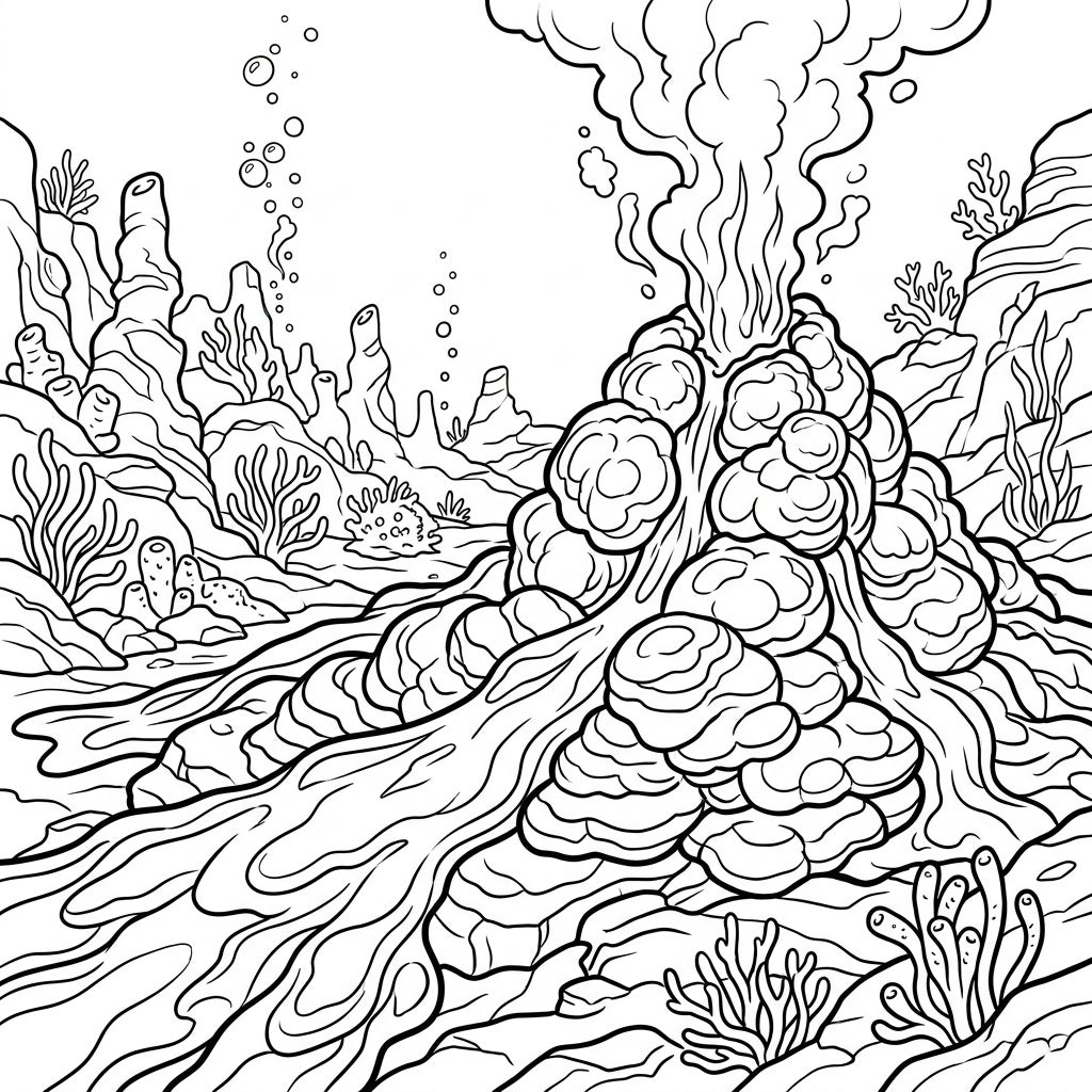Lava Submarina para Colorear: Diseño Fácil para Mayores — Color Pop