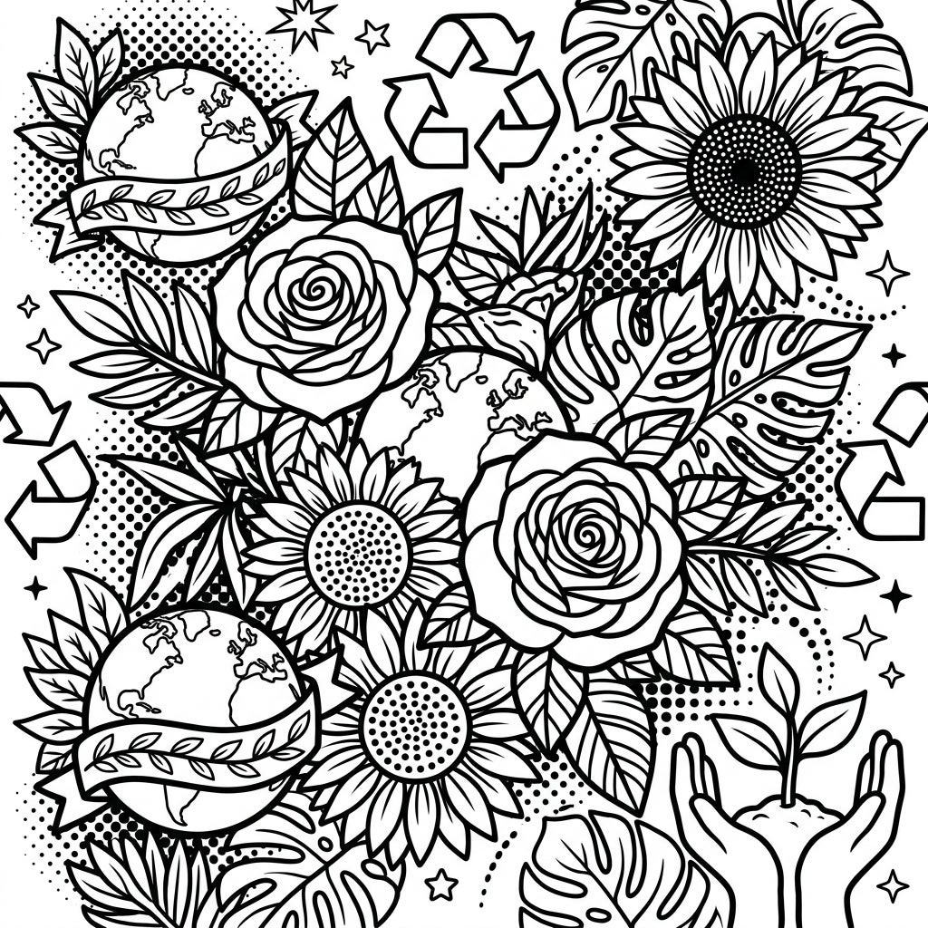 Fiori e Piante Pop Art – Disegno da Colorare Gratuito — Color Pop