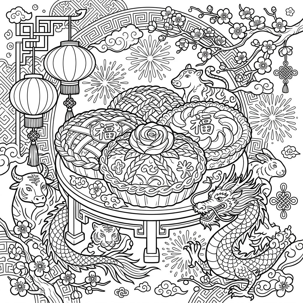 Lunar New Year Peach Pies Coloring Page - Free — Color Pop