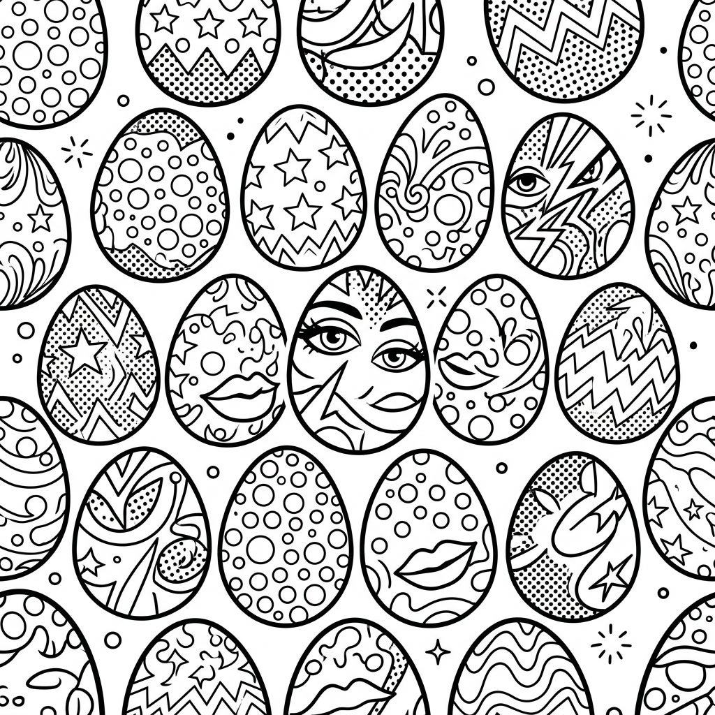 Bold Pop Art Easter Eggs Coloring Page – Fun & Festive