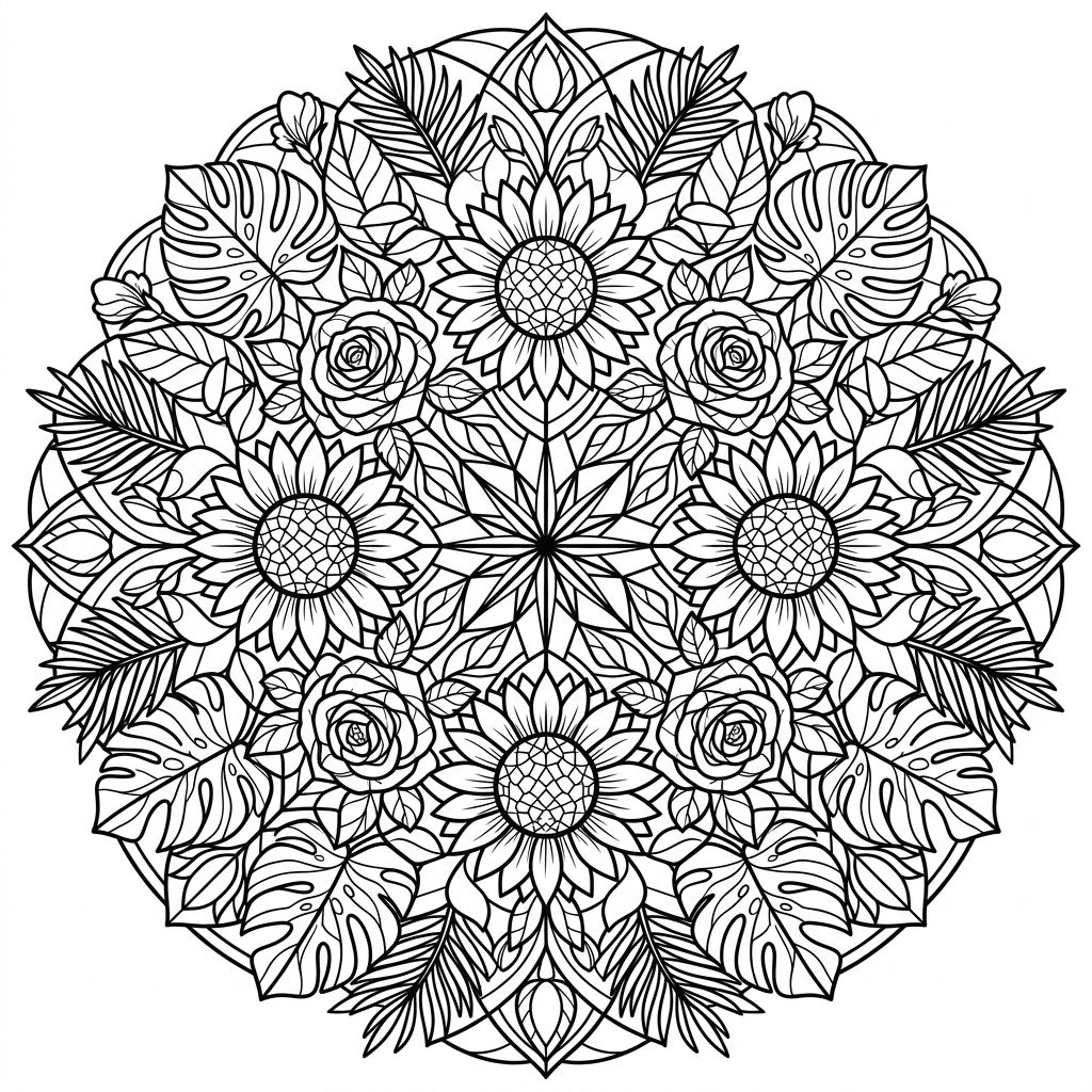Botanical Stained Glass Mandala Coloring Page - Printable — Color Pop