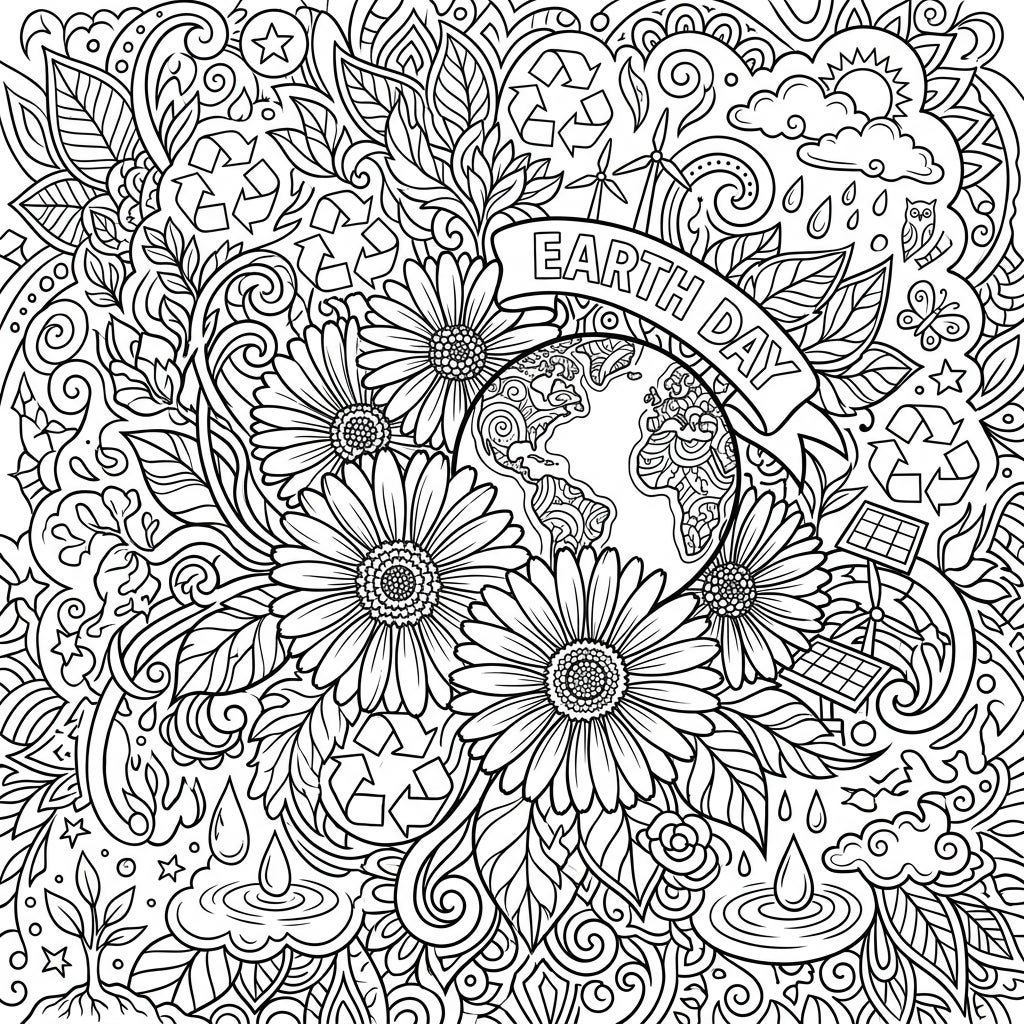 Gerbera Daises para Colorir - Dia da Terra Grátis e Imprimível — Color Pop