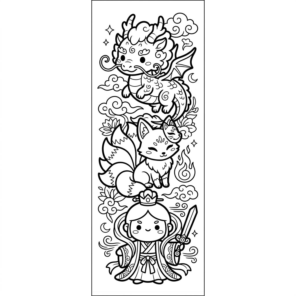 Kawaii Fantasy & Mythology Coloring Page Bookmark — Color Pop