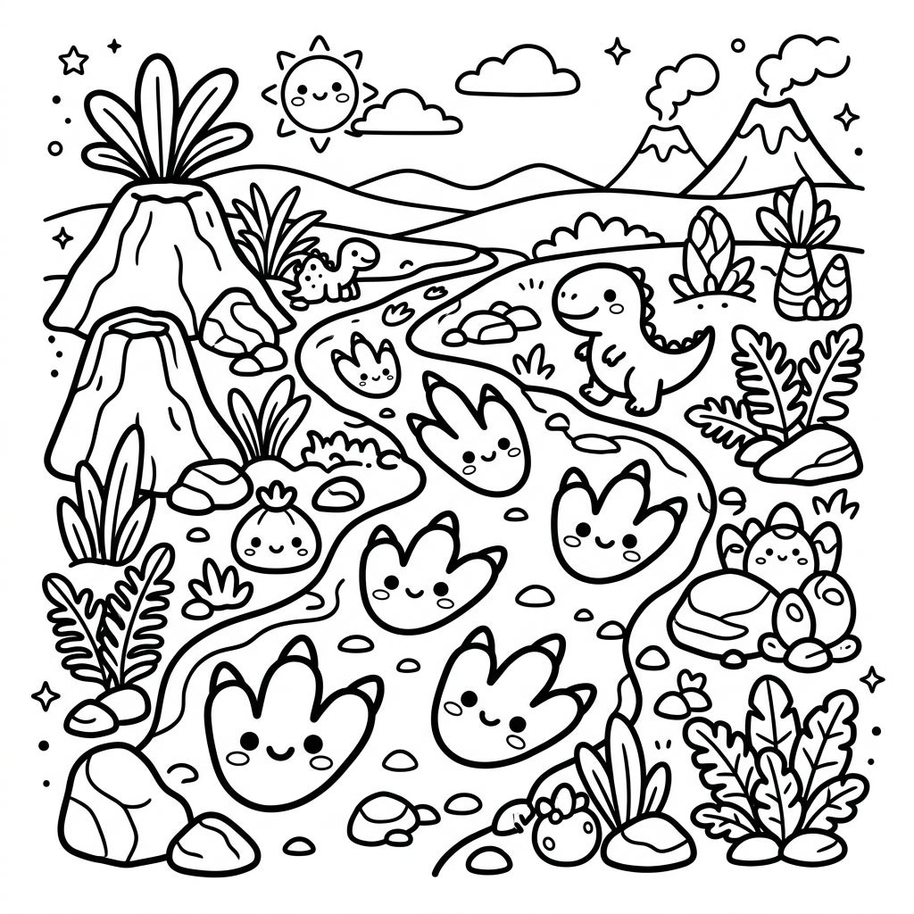 かわいいT-Rexの足跡 塗り絵 - 無料で印刷可能 — Color Pop