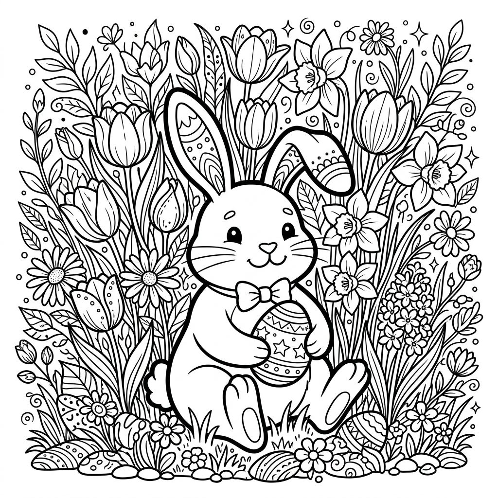Spring Bunny Coloring Pages - 1 Free Printable Design — Color Pop