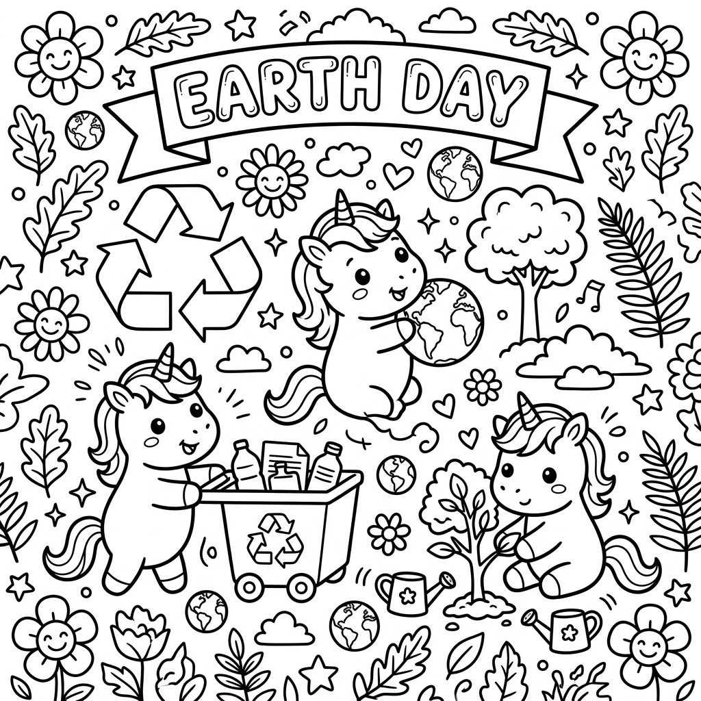 Baby Unicorns Earth Day Coloring - Free Printable Fun — Color Pop