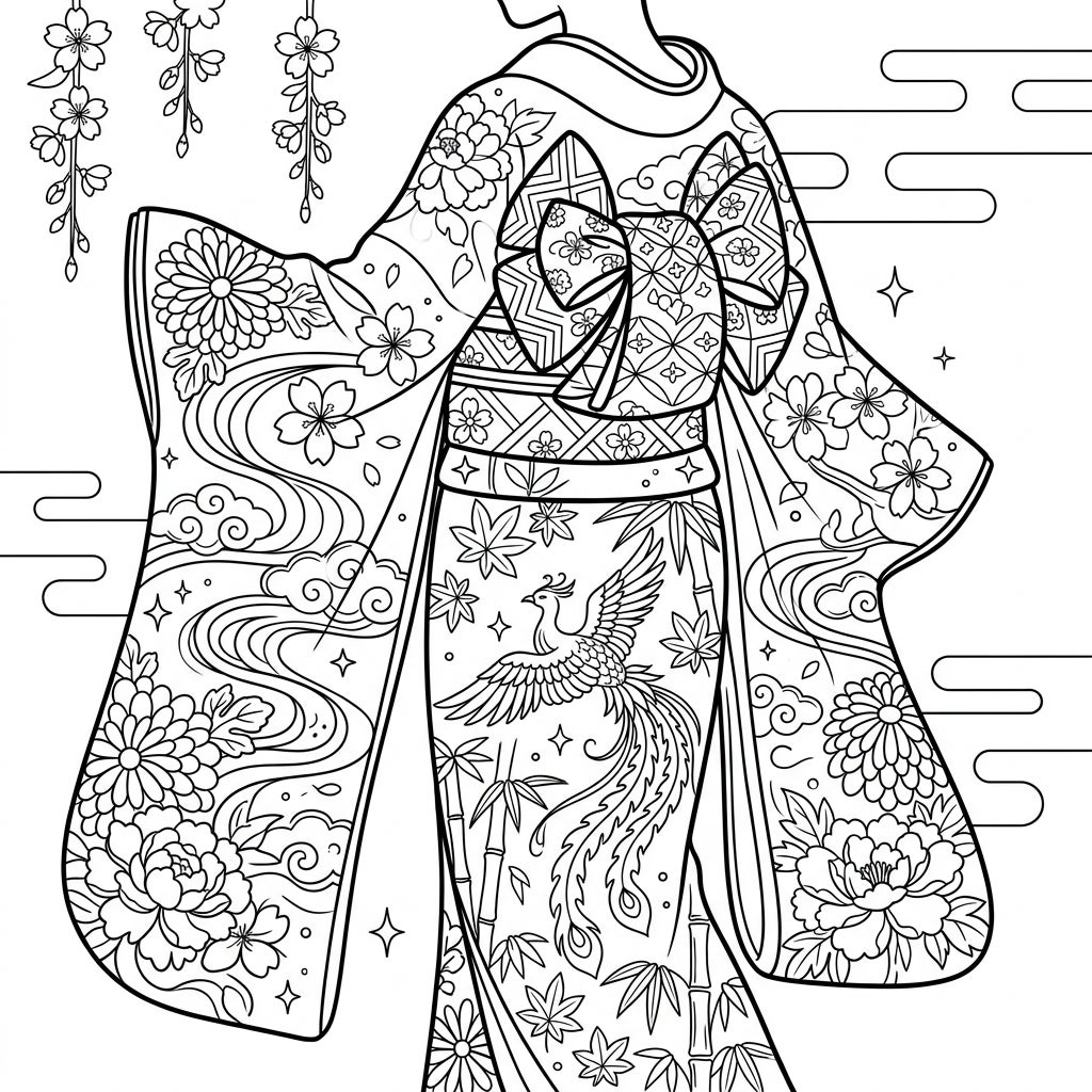 9 Beautiful Geisha Kimono Coloring Pages - Free Printable — Color Pop