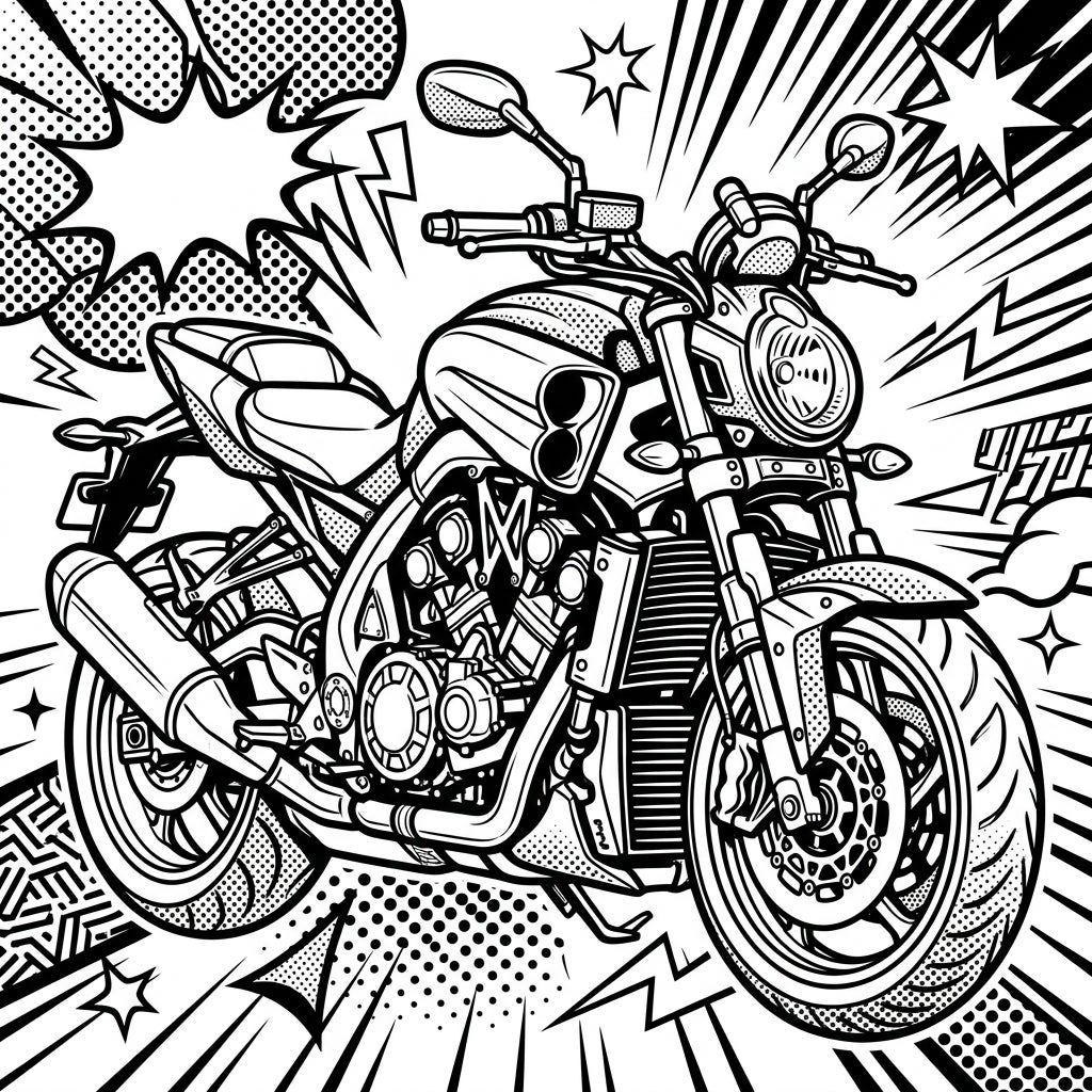Motos Naked Pop Art para Colorir Grátis e Imprimível — Color Pop