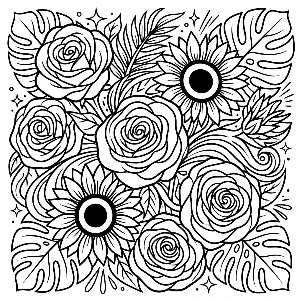 Plantas e Flores Pop Art Psicodélicas para Colorir Grátis — Color Pop