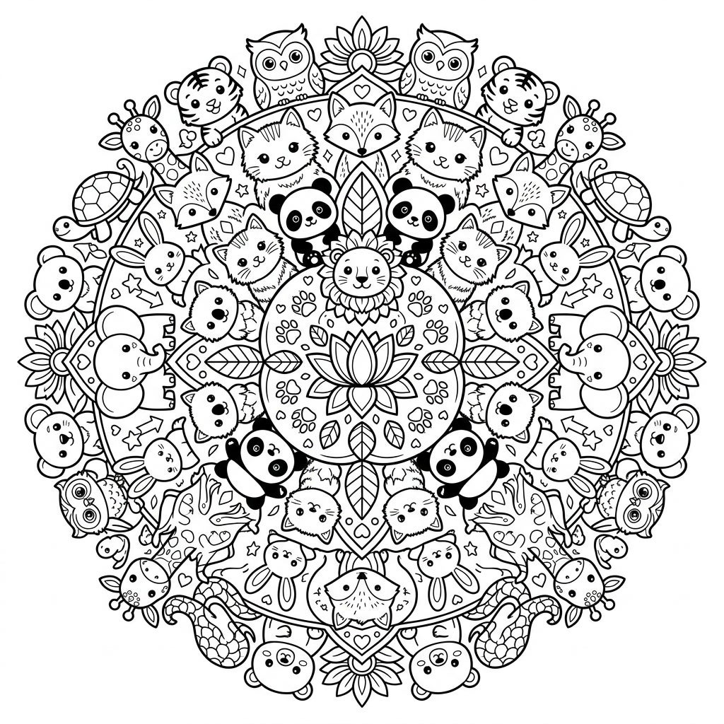 Coloriage Animaux Kawaii Mandala Unique – Gratuit à Imprimer — Color Pop