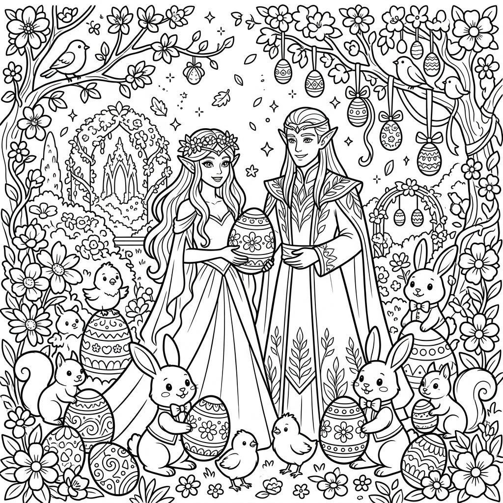 Elven Royalty Easter Coloring Page - Free & Printable — Color Pop