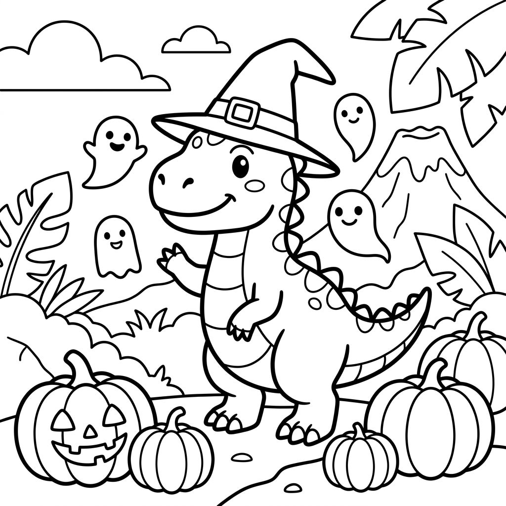 Cute Dinosaur Halloween Coloring Page for Toddlers