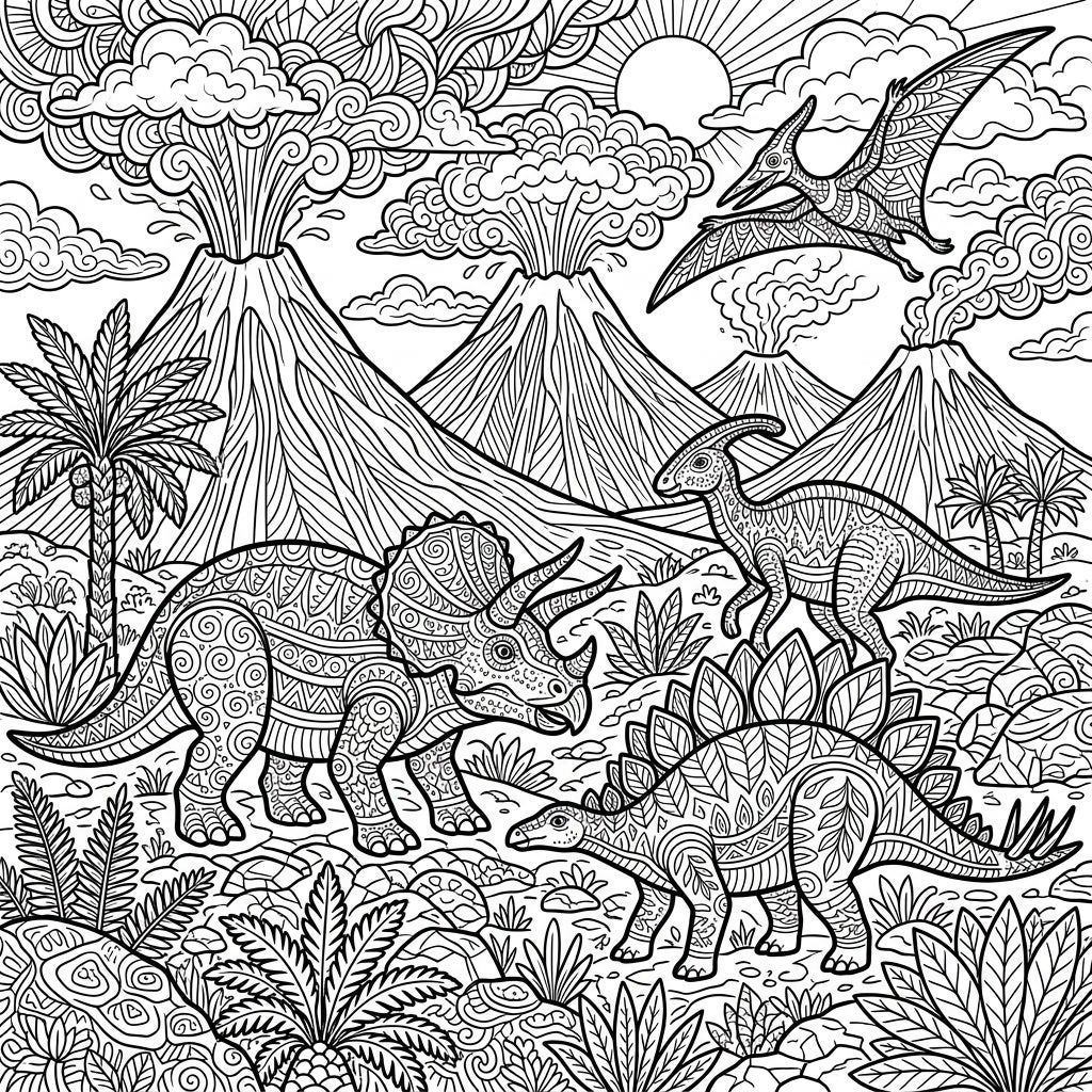 Kids' Zentangle Dinosaurs: Prehistoric Fun to Color