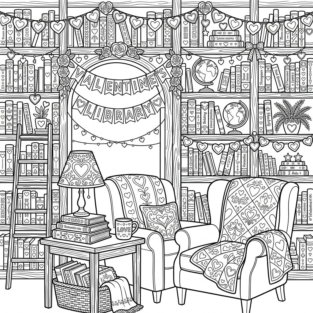 Valentine's Day Library Coloring Page - Free & Printable — Color Pop