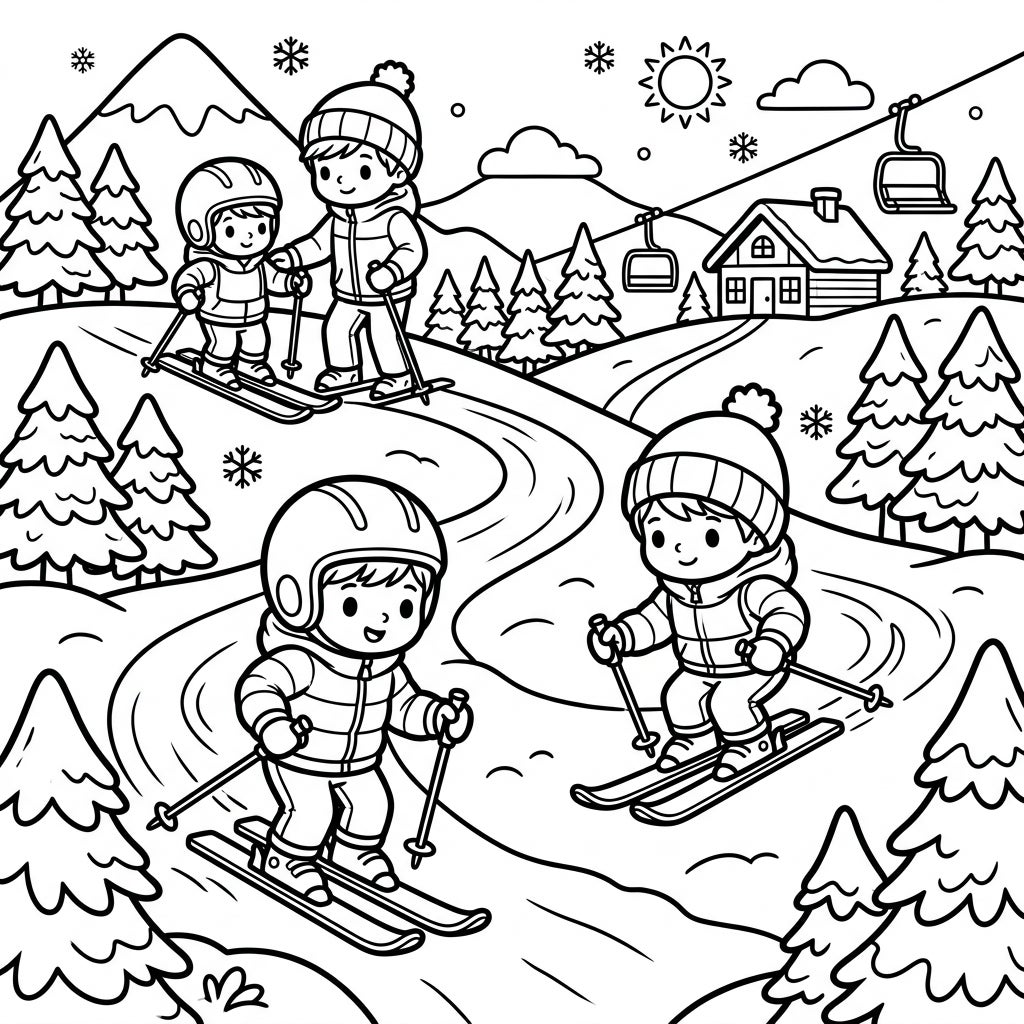Beginner Skiers Coloring Pages | Printable