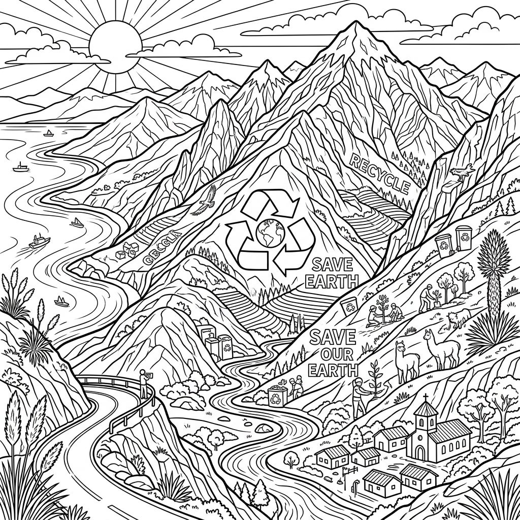 Andean Mountains Earth Day Coloring Page - Free Printable — Color Pop