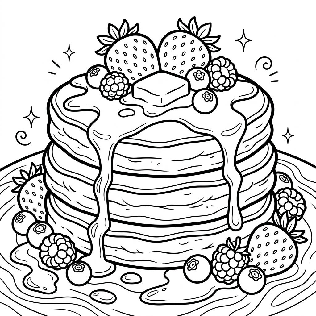 ふわふわパンケーキ塗り絵5枚 | 無料印刷できる美味しい絵柄集 — Color Pop