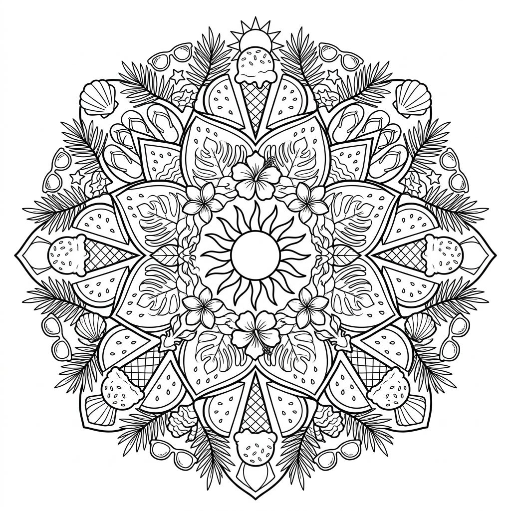 Muster & Mandalas Ausmalbild zum Ausdrucken - Sommerstil — Color Pop