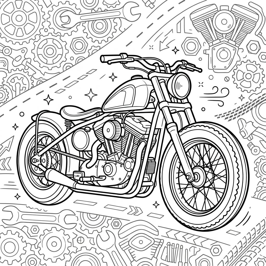 10 Páginas para Colorir Motos Bobber – Grátis para Imprimir — Color Pop