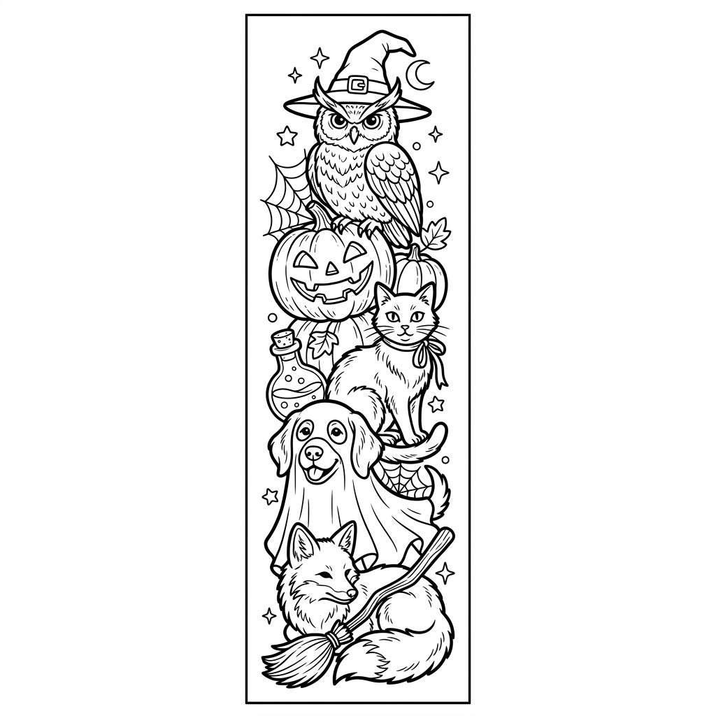 Marcapáginas de Animales de Halloween para Colorear Gratis — Color Pop