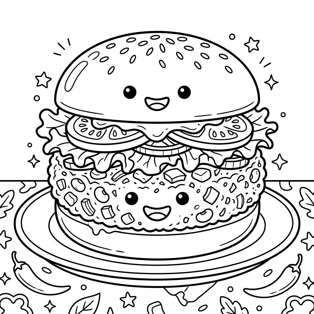 Hamburger di Fagioli Neri da Colorare per Bambini — Color Pop