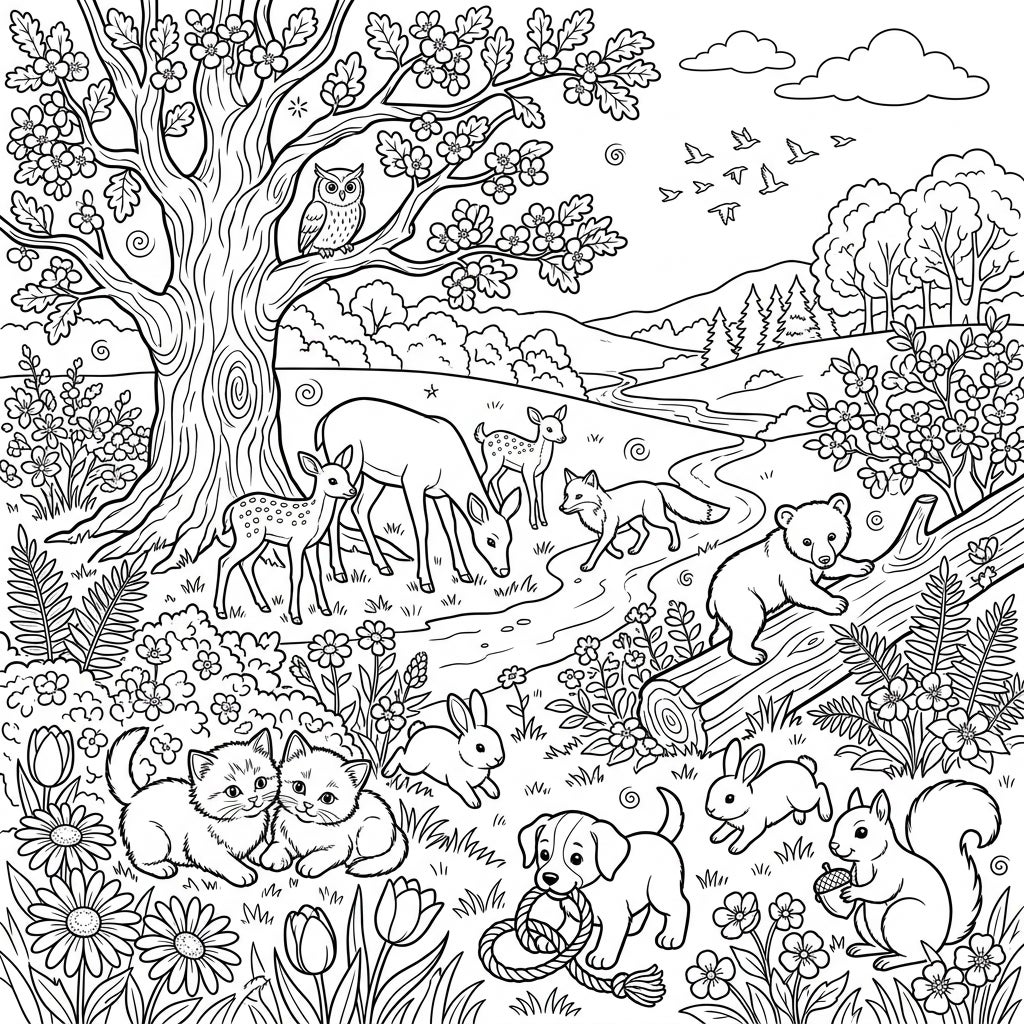 Detailed Spring Animals Coloring Page - Free Printable — Color Pop