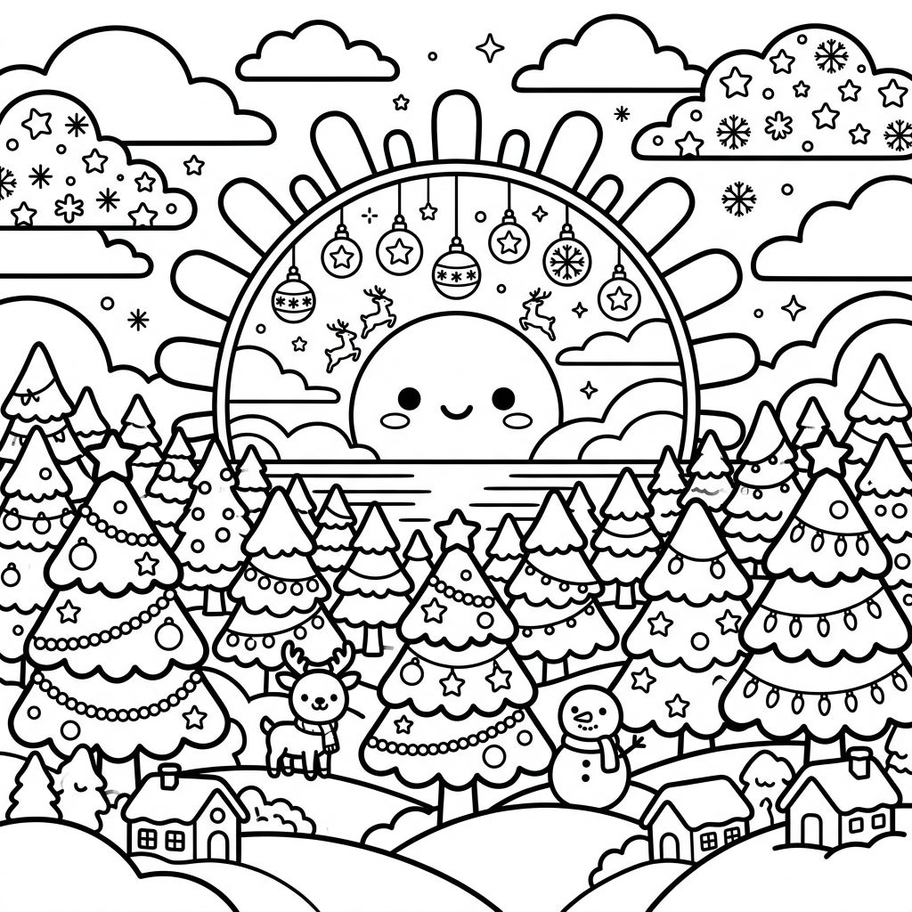 Kawaii Christmas Sunset Coloring Page – Free Printable Fun — Color Pop