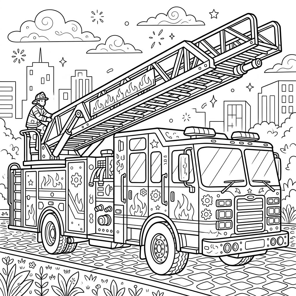 Coloriage Camion-échelle détaillé à imprimer gratuitement — Color Pop