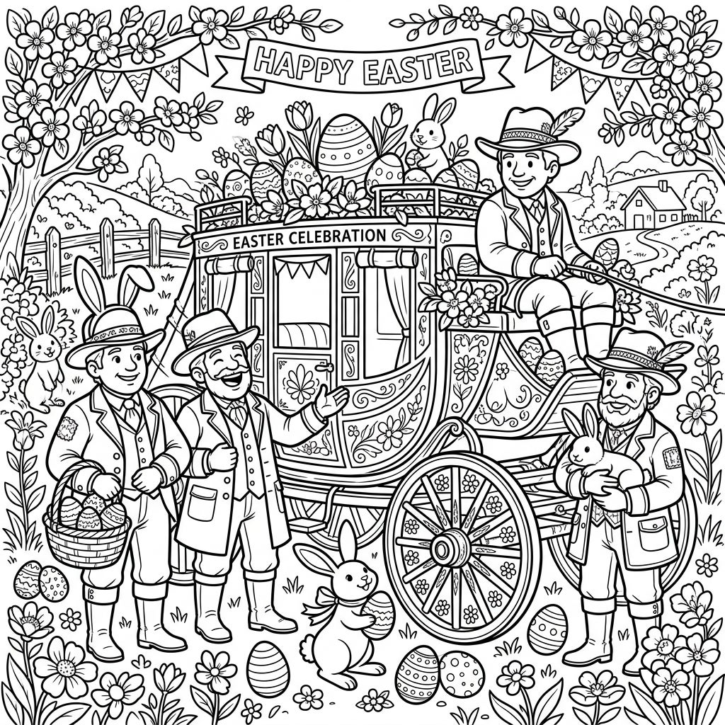 Easter Stagecoach Drivers Coloring Page - Free Printable — Color Pop