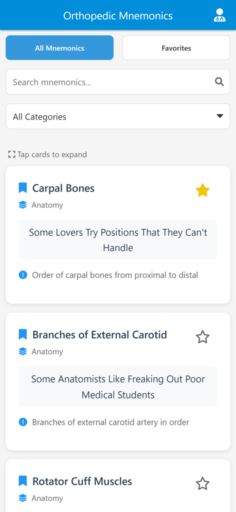 Orthopedic Mnemonics - Medical App | MWM