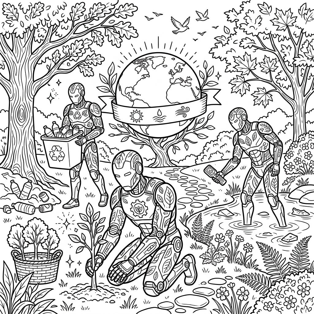 Stealth Cyborgs Ausmalbild – Earth Day Thema zum Ausdrucken — Color Pop
