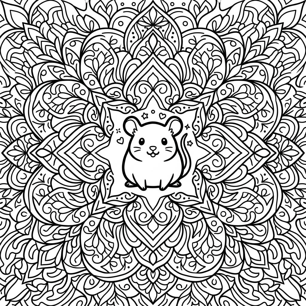 Mandala Rato Kawaii para Colorir Grátis e Imprimível — Color Pop