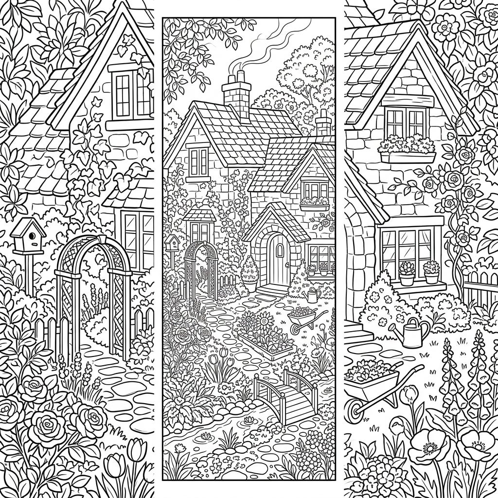 Garden Cottage Bookmark Coloring Page | Printable Art