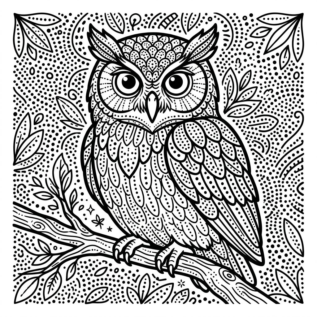 Toddler Dot Work Owl Coloring Page - Fun & Simple Designs