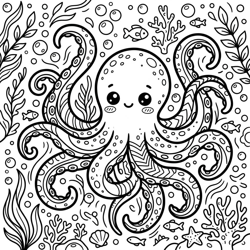 Pulpo Mímico Kawaii: Lámina Gratuita y Imprimible para Colorear — Color Pop