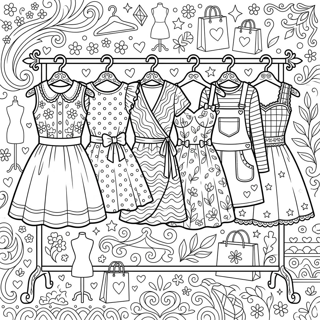 Mini Vestidos para Colorir: Designs Jovens e Divertidos Grátis — Color Pop
