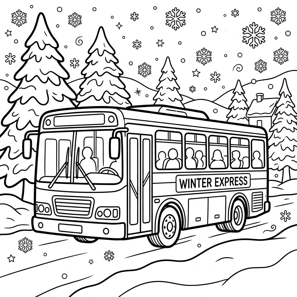 Autobús Urbano Invierno para Colorear | Niños Pequeños Gratis — Color Pop
