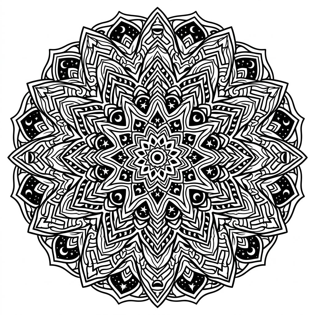 Mandala Psichedelico Notturno da Colorare - Stampa Gratis — Color Pop