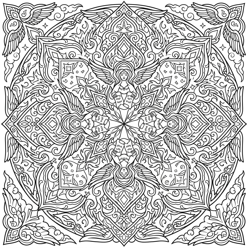 Mandala de Mensajeros Divinos para colorear gratis — Color Pop