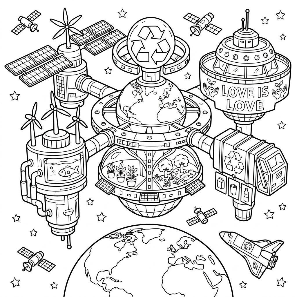 Earth Day Space Stations Coloring Page - Free & Printable — Color Pop