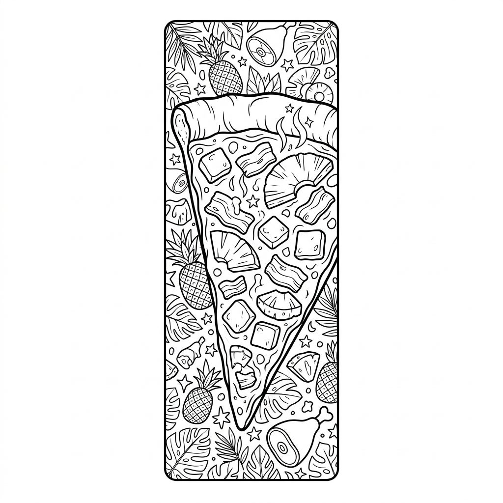 Hawaiian Pizza Bookmark Coloring Page - Fun & Tropical
