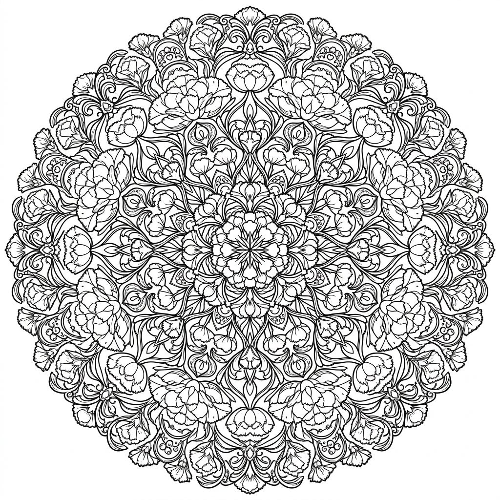 Mandala de Claveles Blancos para Colorear - Descarga Gratis — Color Pop