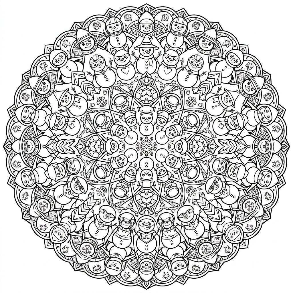 Mandala de Muñecos de Nieve de Personajes para Colorear — Color Pop
