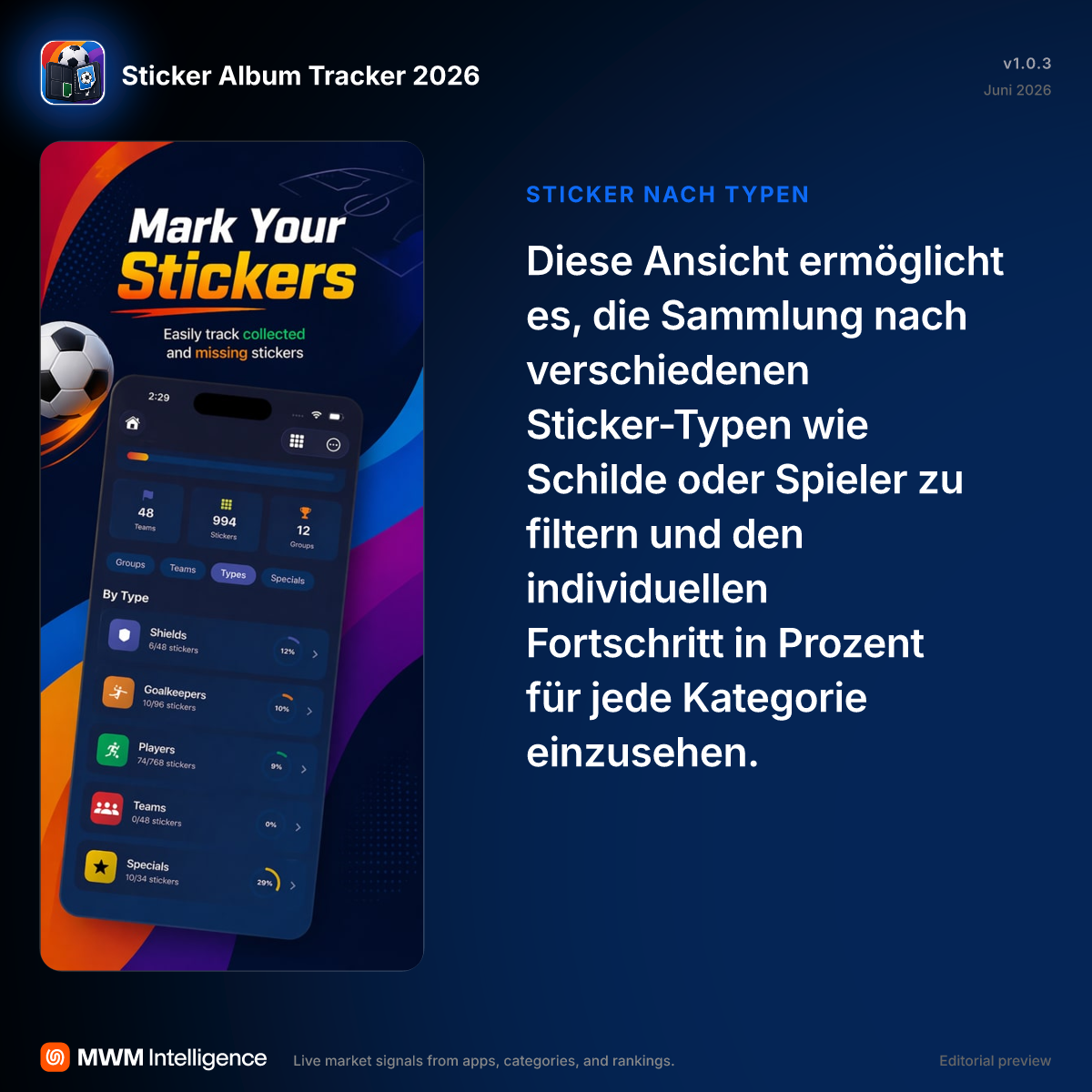 Sticker Album Tracker 2026 - Sport-App | MWM
