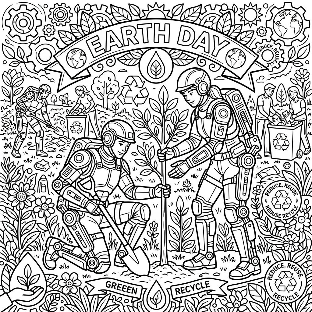 Exoskelette Earth Day Ausmalbild – Kostenlos & druckbar — Color Pop