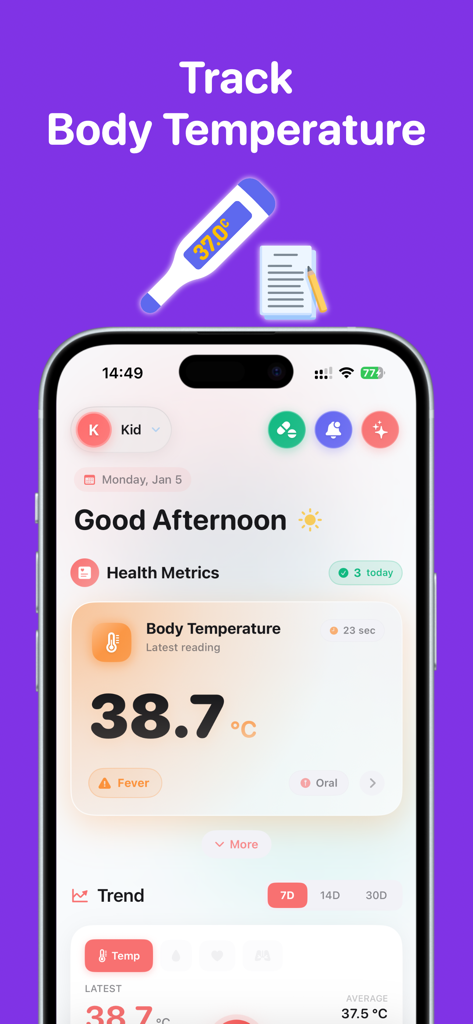 Body Temperature App Fever Log - Medical App | MWM