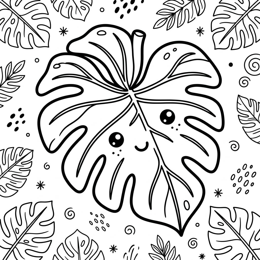 Kawaii Philodendron-Blatt zum Ausmalen – Kostenlos Drucken — Color Pop