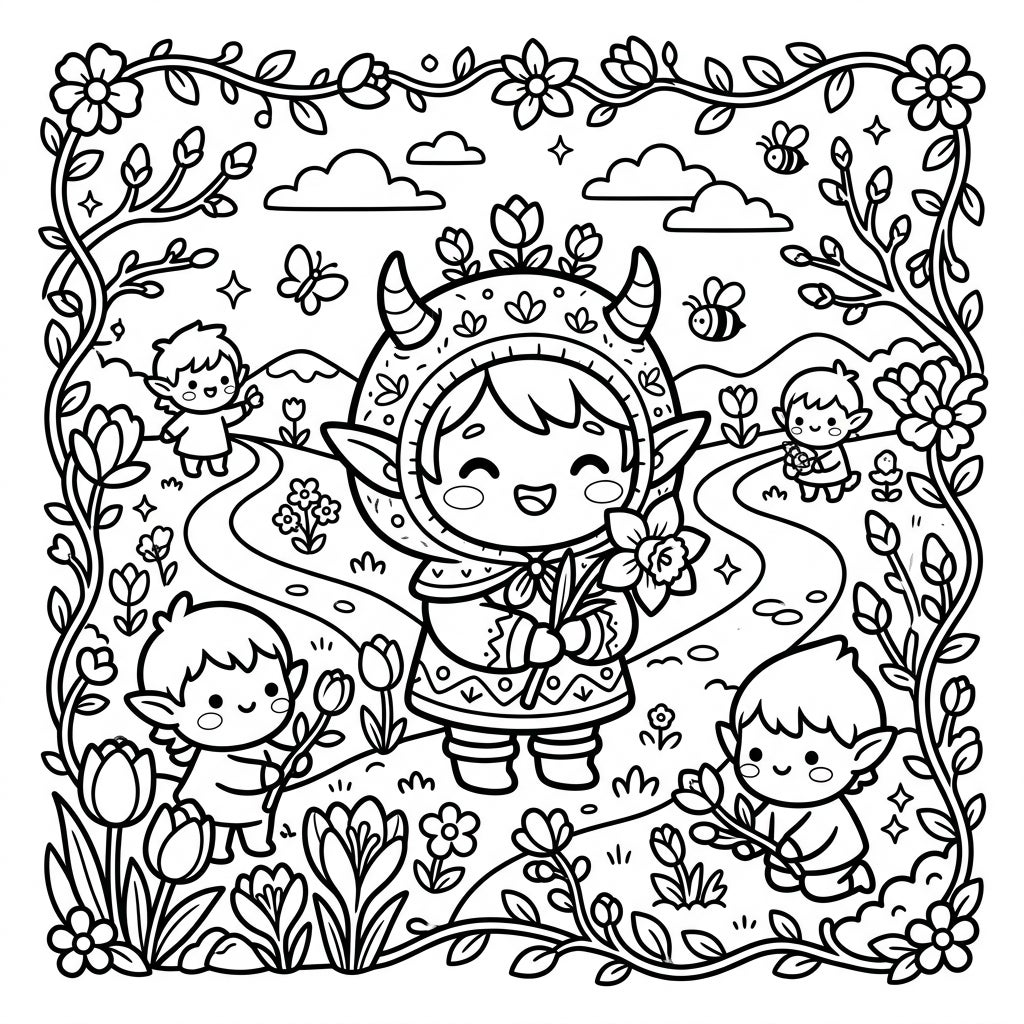 Snow Elves Kawaii Coloring Page - Free Printable Spring — Color Pop